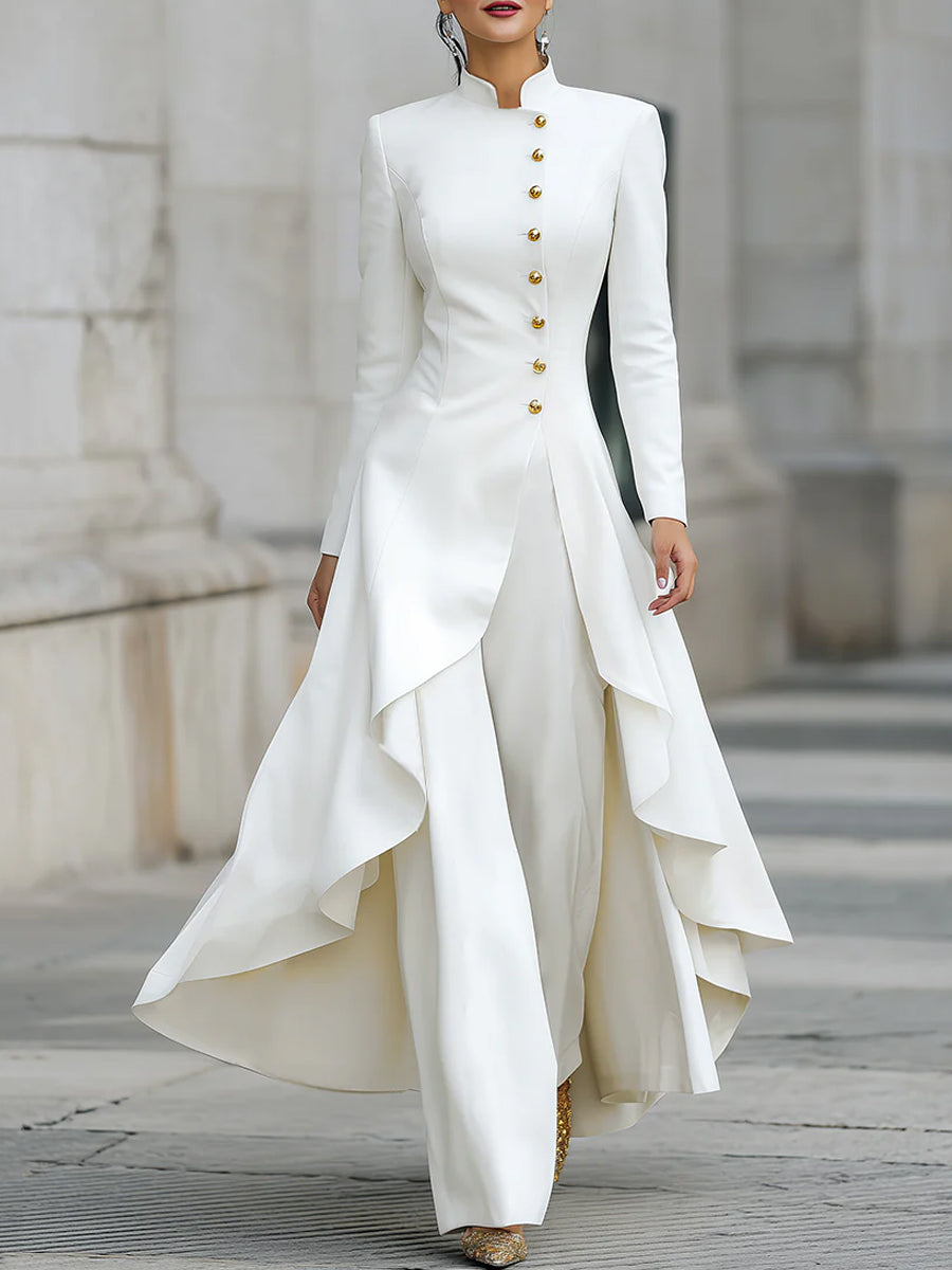 Elegant Front-buttons Long Blazer And Pants Set – Mooyius