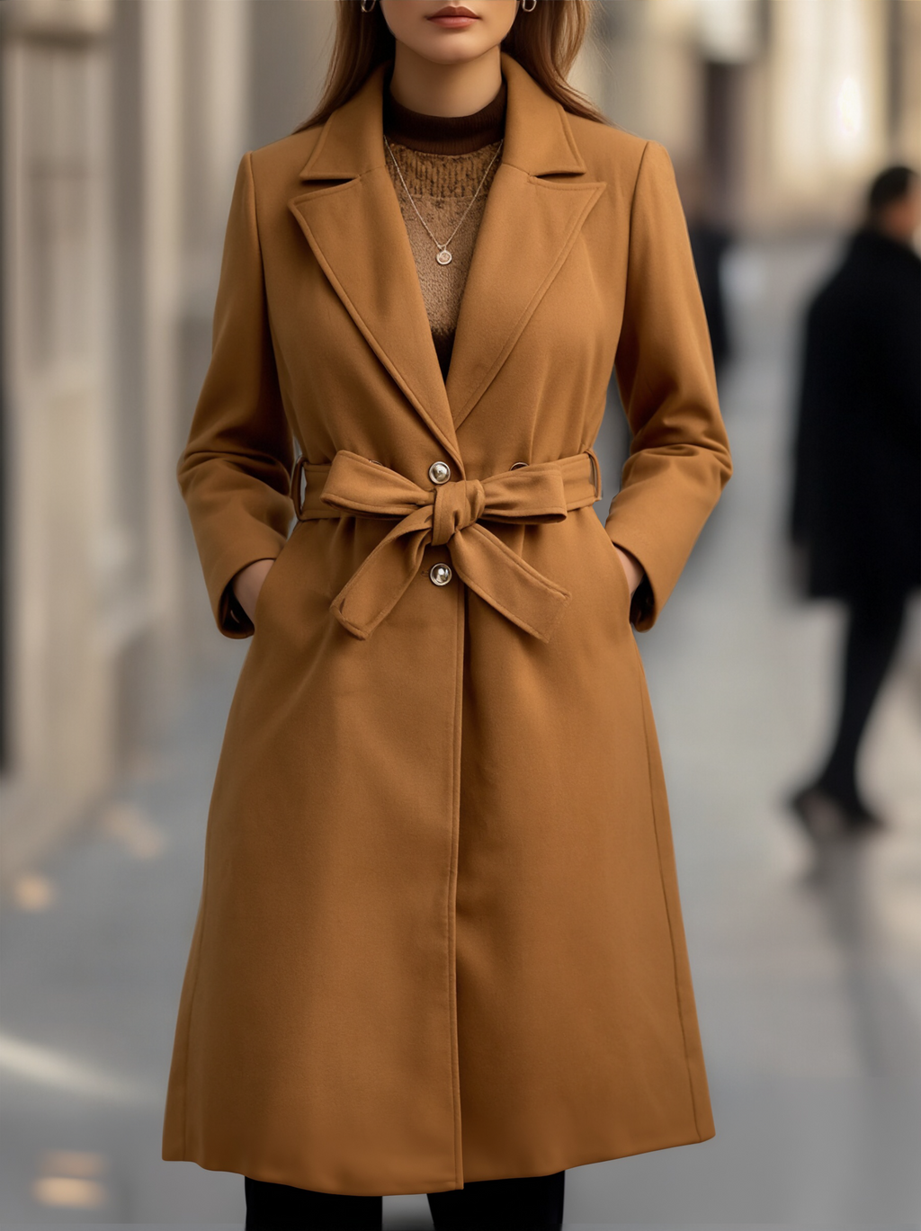Classic Camel Wool Trench Coat with Belted Silhouette – Mooyius