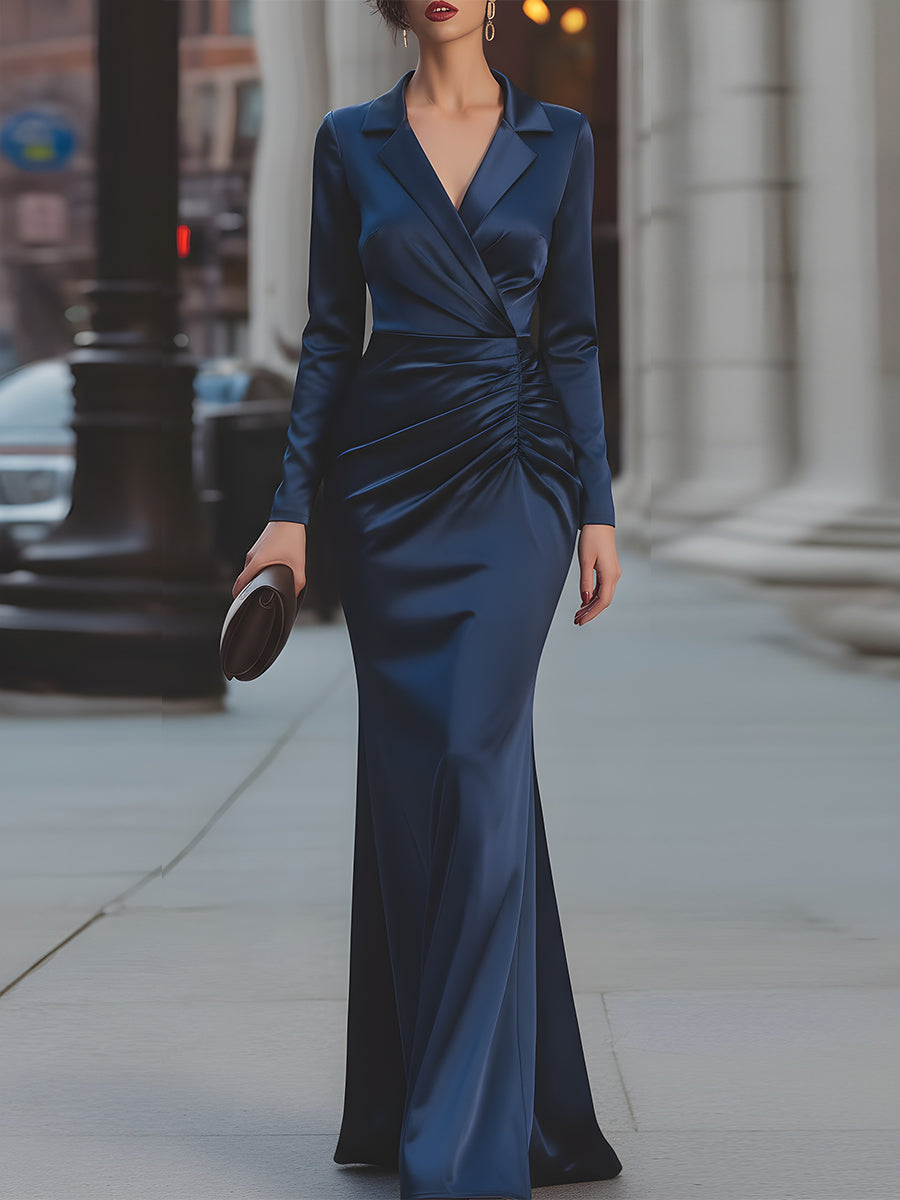 Midnight Muse – Long Sleeve Satin Gown – Mooyius