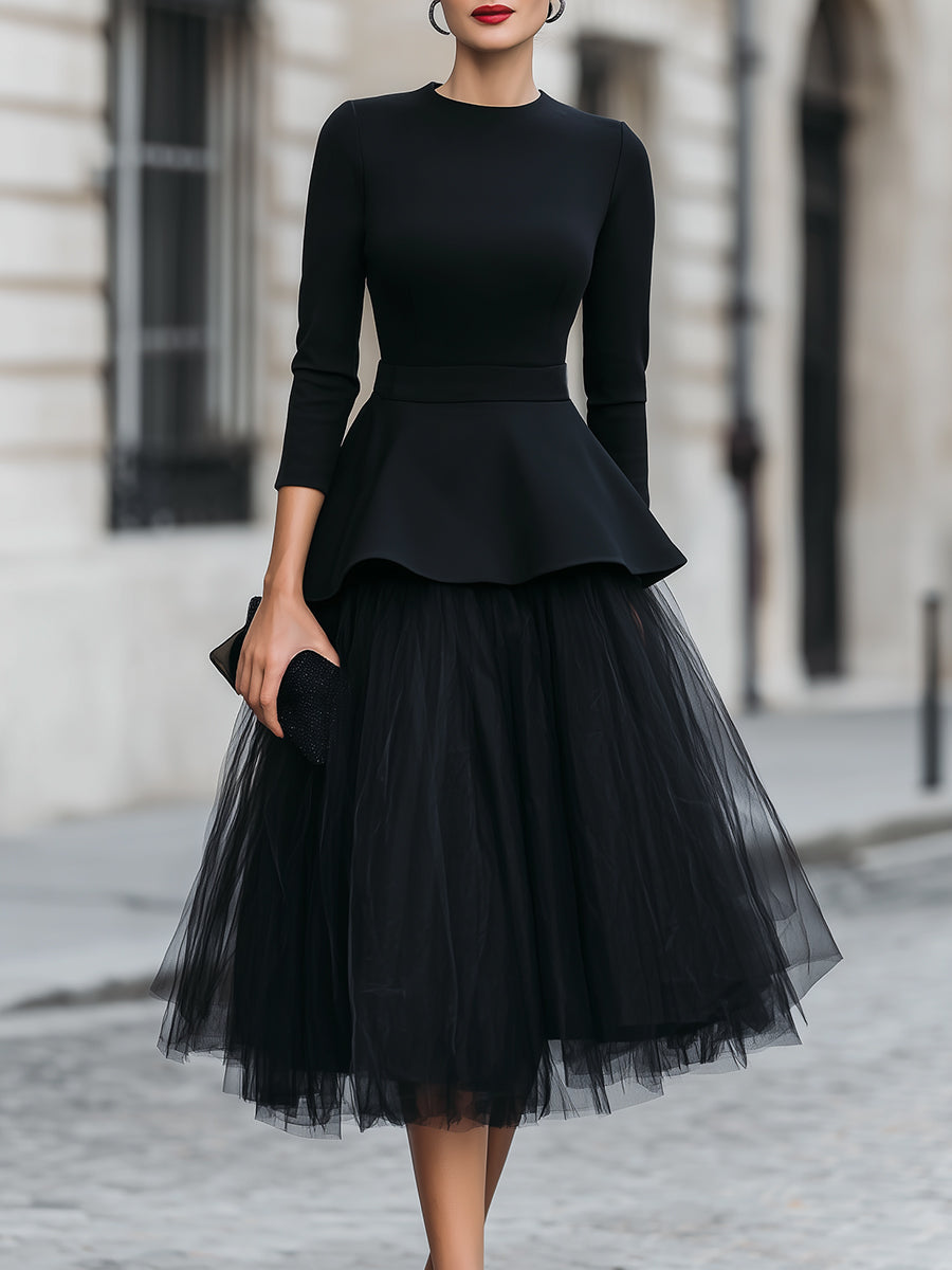 Structured Peplum Top and Layered Midi Skirt Set – Mooyius
