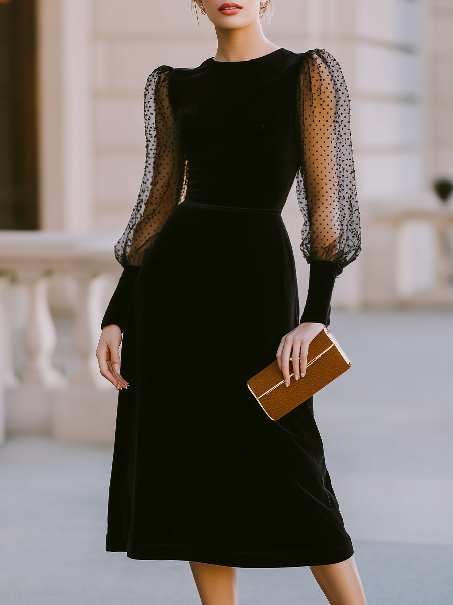 Sheer Dot Sleeve A-Line Midi Dress – Mooyius