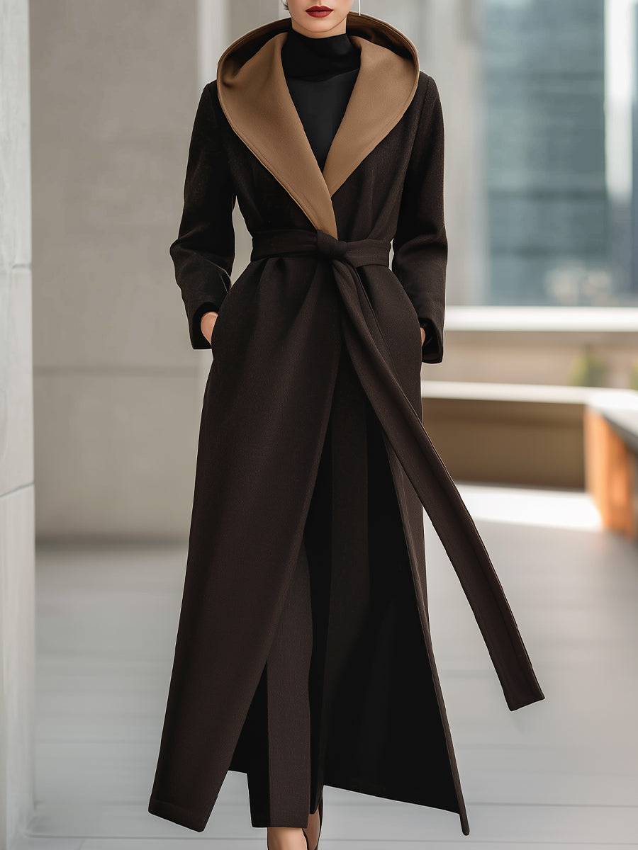 Colorblock Wool Hooded Wrap Coat – Mooyius