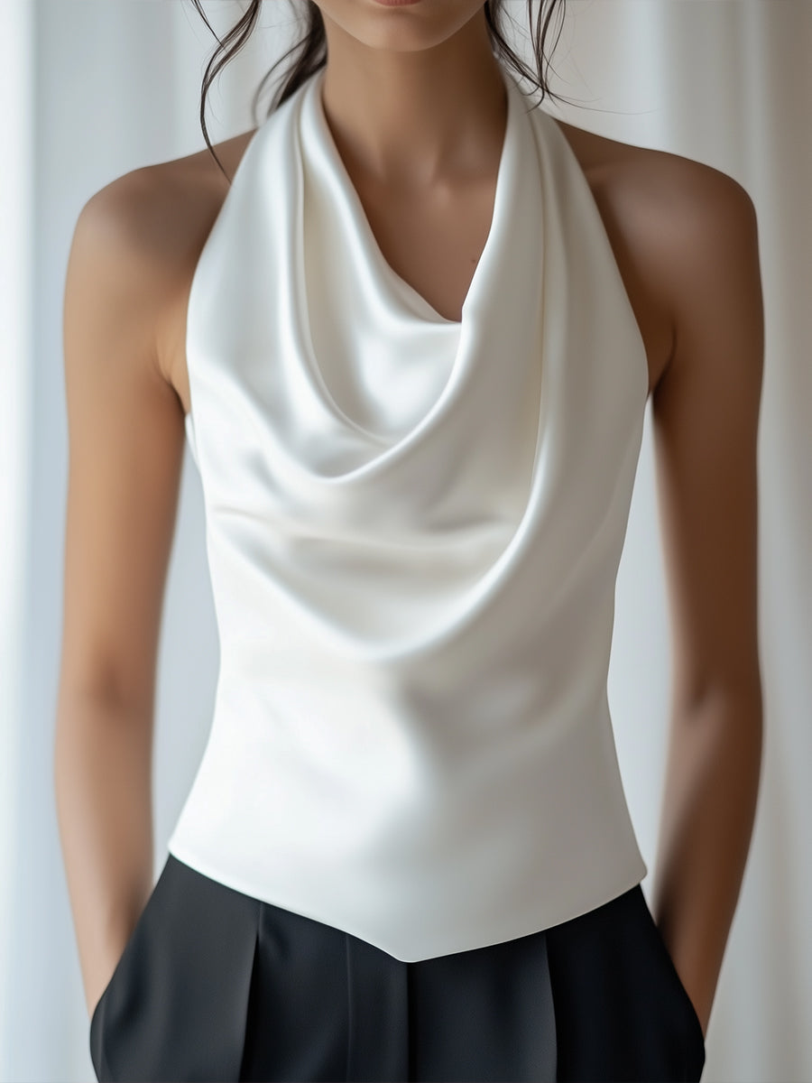 Elegant Ivory Draped Halter Top – Mooyius