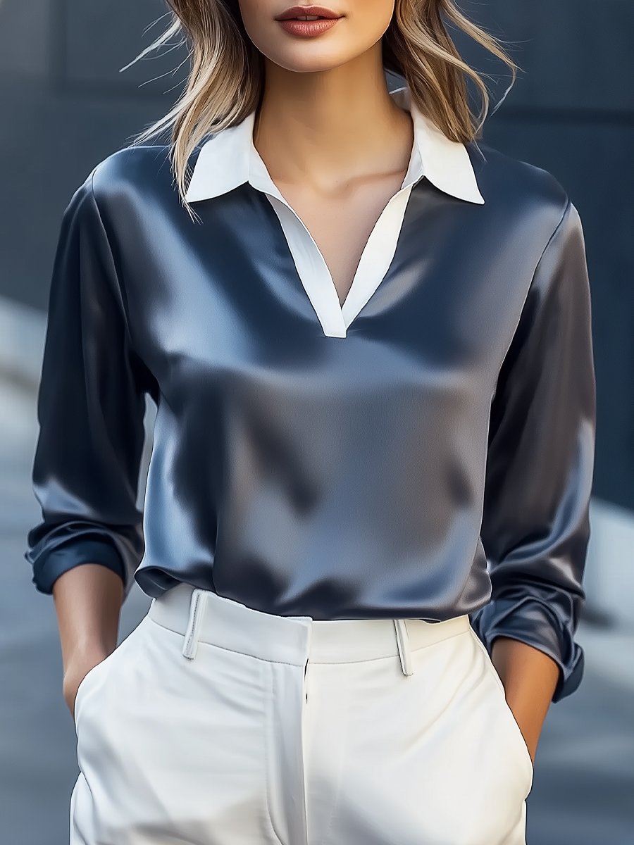 Modern Two-Tone Satin Blouse for Effortless Elegance – Mooyius