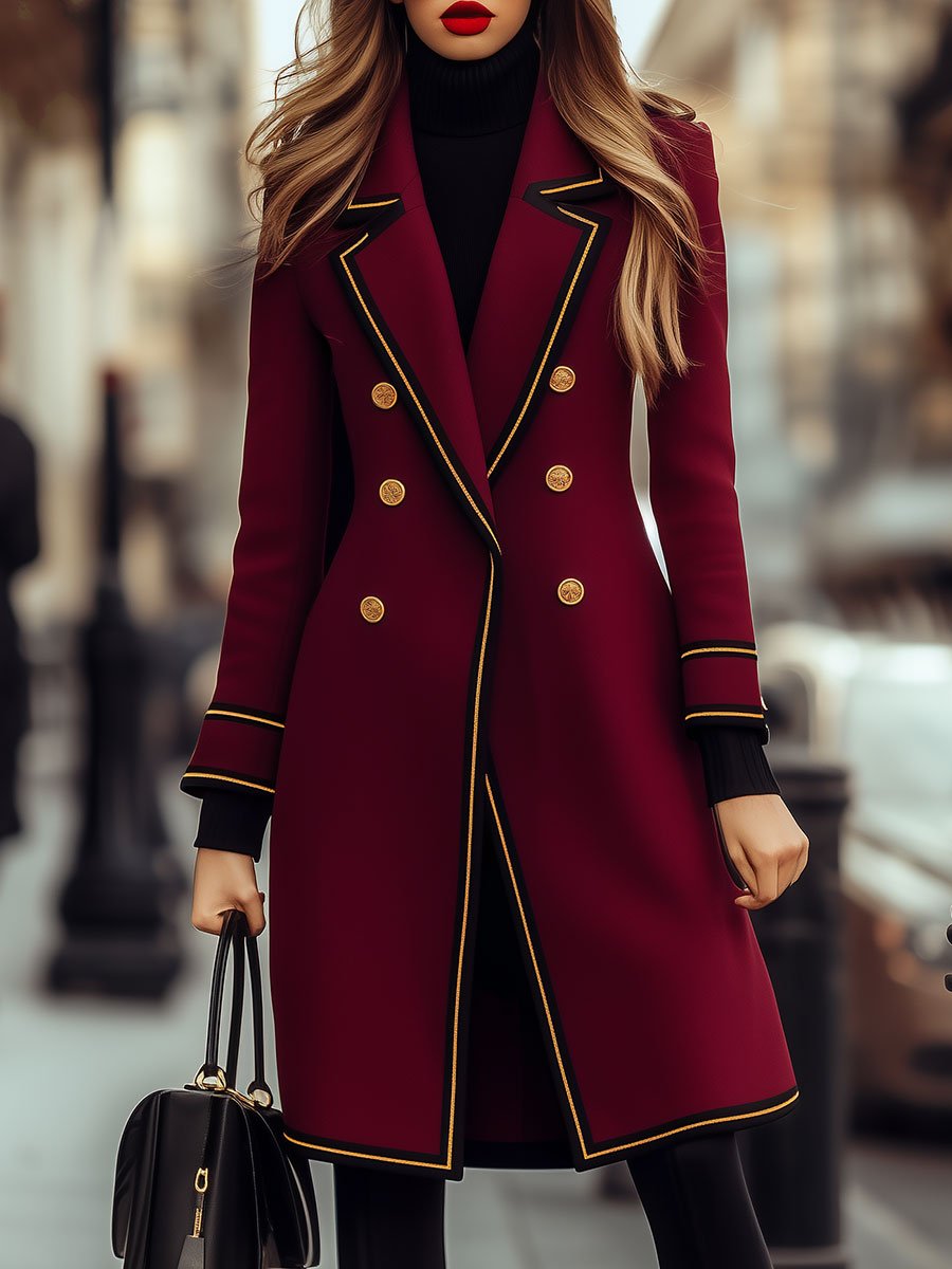 Elegant Double-Breasted Coat with Gold Buttons – Mooyius