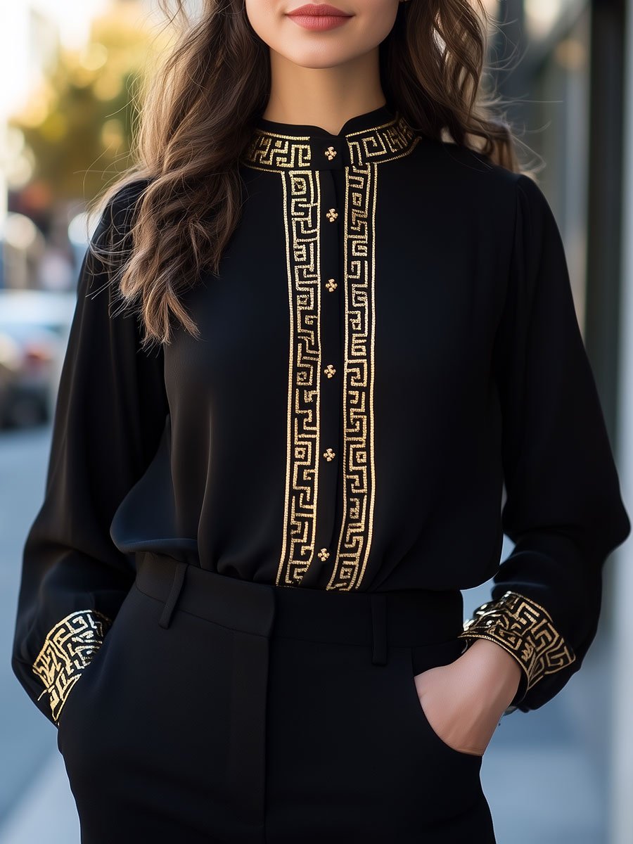 Luxurious Black Top with Regal Gold Trim Accents – Mooyius