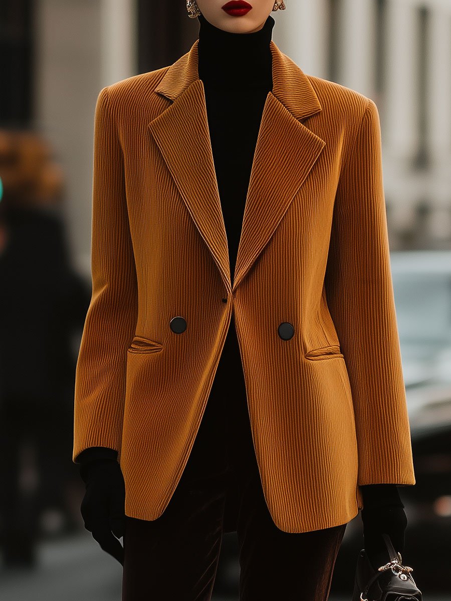 Bold Mustard Blazer with Sleek Black Buttons – Mooyius