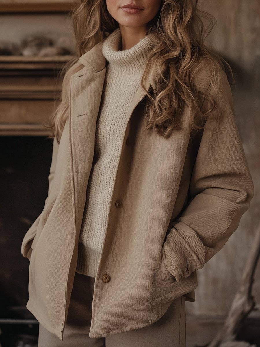 Cozy Beige Knit Jacket with Relaxed Silhouette – Mooyius
