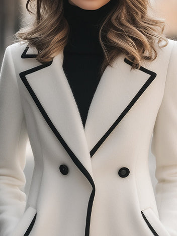 Elegant Asymmetrical White Blazer with Black Contrast Lapels – Mooyius